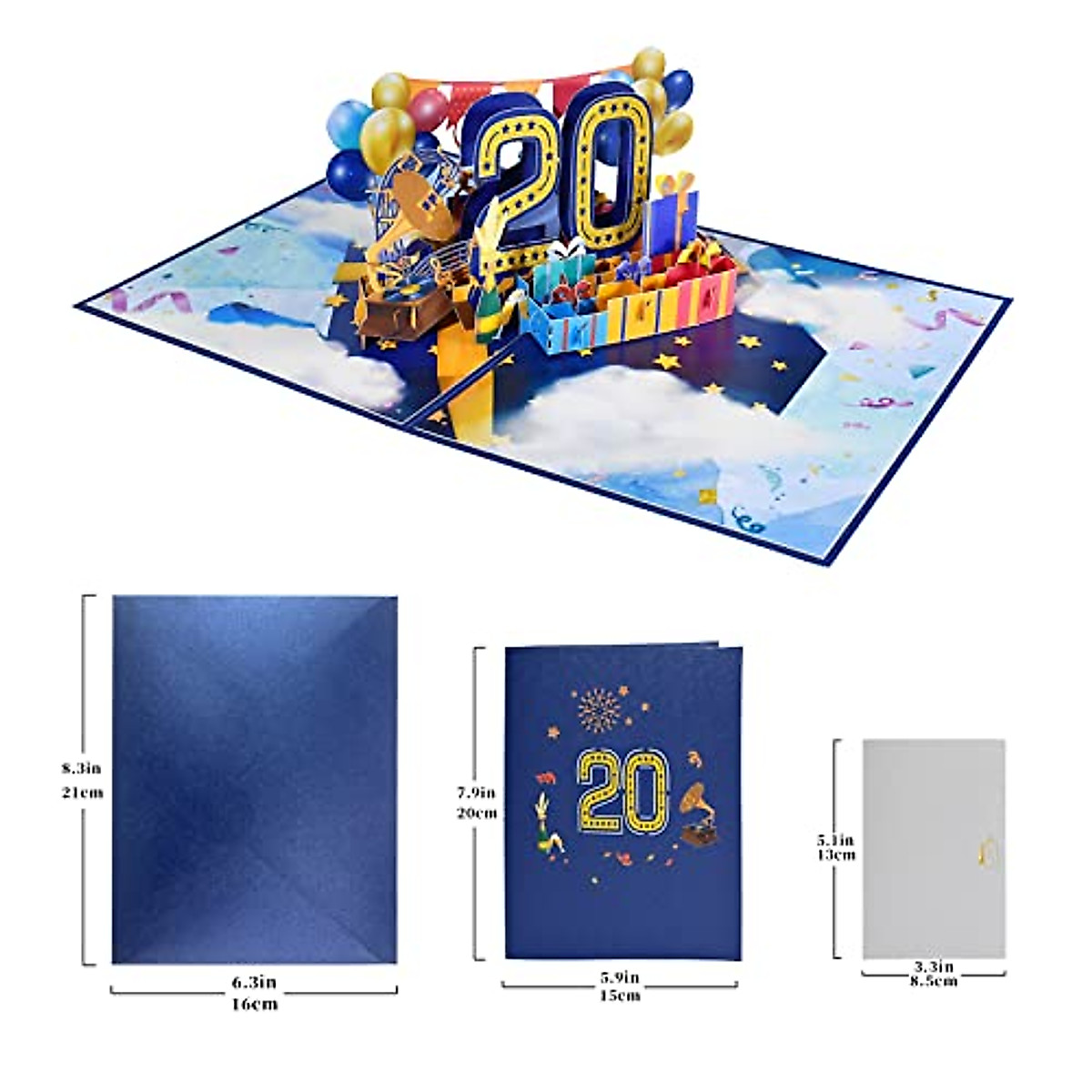 GREETING ART 20th Birthday Pop Up Card, Happy 20th Birthday Card with Note and Envelope,Celebrating 20th Anniversary Greeting Card for Brother, Sister, Son, Daughter