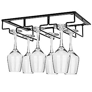 Wine Glass Holder, Wine Glass Rack Under Cabinet, Stemware Holder Metal Wine Glass Shelf Organizer, Wine Glass Storage Hanger Metal Organizer for Bar Cabinet Kitchen Decor (1 Pack, Black, 3 Rows)
