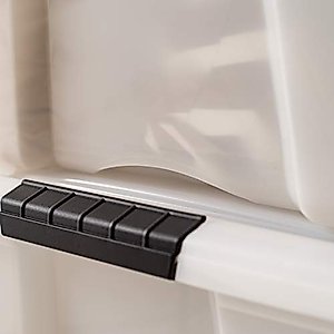 IRIS USA 54 Qt Stackable Plastic Storage Bins with Lids, 6 Pack - BPA-Free, Made in USA - Discreet Organizing Solution, Latches, Durable Nestable Containers, Secure Pull Handle - Pearl