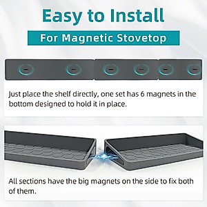 Silicone Magnetic Stove Top Shelf: Over the Stove Spice Rack for 20"/24"/30" Length, Non-Slip Oven Shelf for Top of Stove, Magnetic Shelf for Kitchen Stove with 3 Sections, Shelf for Back of Stove