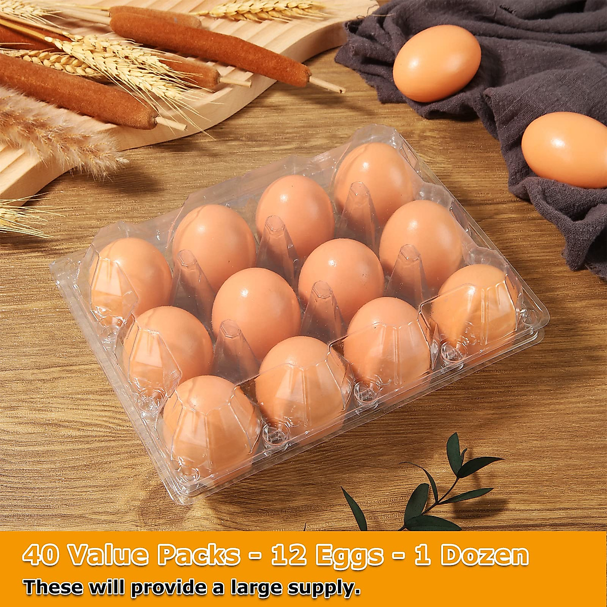 LISHINE 40 Pack Egg Cartons Cheap Bulk, Reusable Plastic Egg Cartons for Chicken Eggs, 1 Dozen Holds up to 12 Eggs, Clear Empty Reusable Egg Carton for Home Ranch Chicken Farm