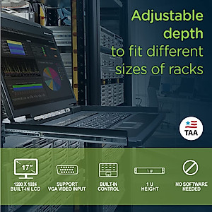IOGEAR RBA1025 1-Port Integrated KVM Console with 17 Inch TFT LCD Active Matrix Monitor, Keyboard and Touchpad, GCL1800, Black