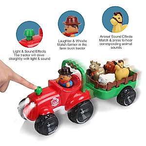 INTMEDIC Farm Tractor Toy with Detachable Farmer and Animals Figures, Preschool Musical Toys with Light&Sound Effect, Gifts for Kids Boys Girls Toddlers, Age 3,4,5,6 Years Old