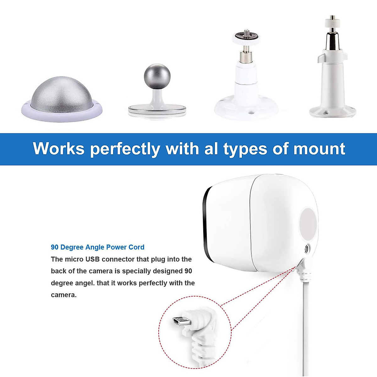 JESSPOW 2Pack 10 Feet Power Cable for Arlo Pro and Arlo Pro 2, Weatherproof Outdoor Charging Cord with Quick Charge 3.0 Power Adapter, Compatible Arlo Go, Arlo Security Light (White)