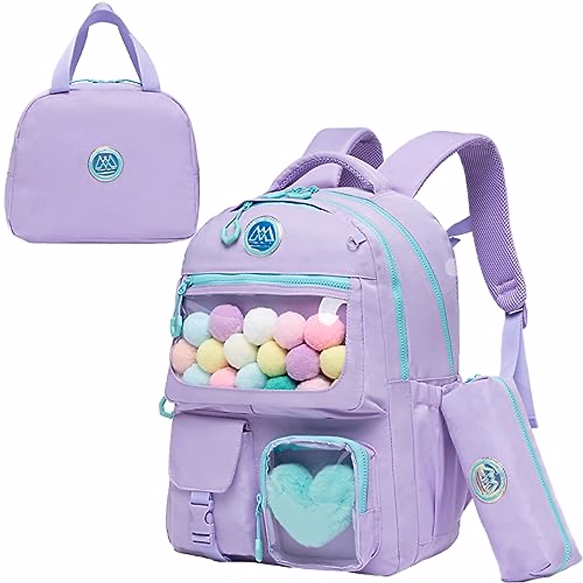ZBAOGTW Cute Backpack for Girls, Aesthetic Clear School Backpack with Lunch Box, Casual Backpack for Elementary School Teens Back to School Supplies