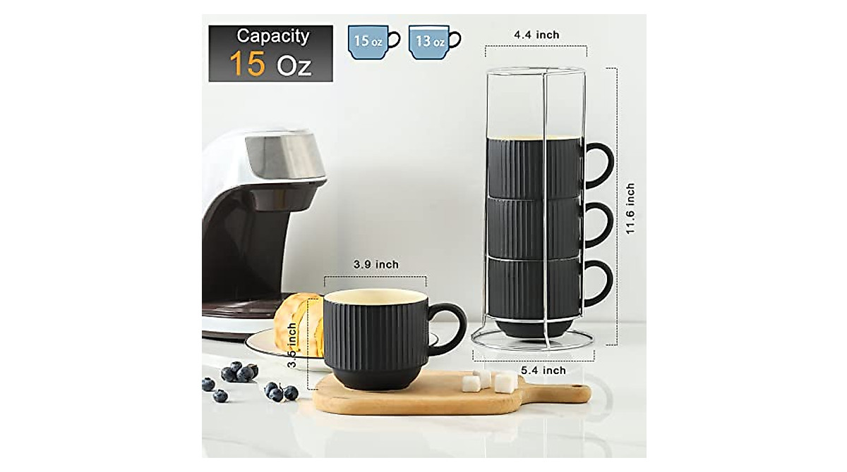 Hasense Ceramic Coffee Mug Set – 15 oz Stackable & Stylish