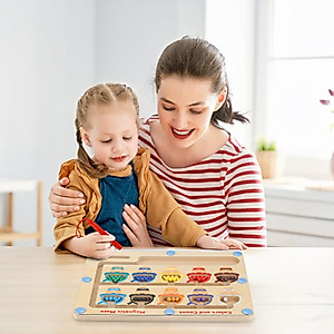 TOGORE Magnetic Color and Number Maze,Montessori Fine Motor Toys for Boys Girls 3 4 5 Years Old,Wooden Counting Matching Magnet Puzzles Board Games for Toddler