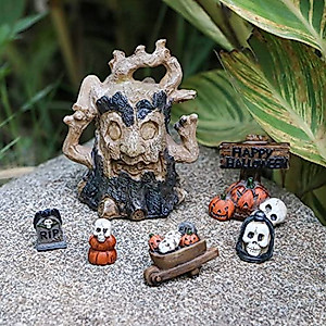 BangBangDa Miniature Halloween Fairy Garden Accessory - DIY Cake Topper Halloween Dollhouse Fall Village Terrarium Ornament Set Yard Garden Mini Skull Pumpkin Figurine Ghost Spider Witch Figurines