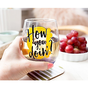 Silver Buffalo Friends How You Doin? Teardrop Stemless Wine Glass | Holds 20 Ounces