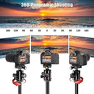 Portable and Stable Smvchen 70" Axis Horizontal Tripod Monopod for DSLR Cameras and Phone with 360°Ball Head and Rotatable Center Column 5-Section Aluminum Alloy Tripod Max. Load Capacity 10kg(Red)