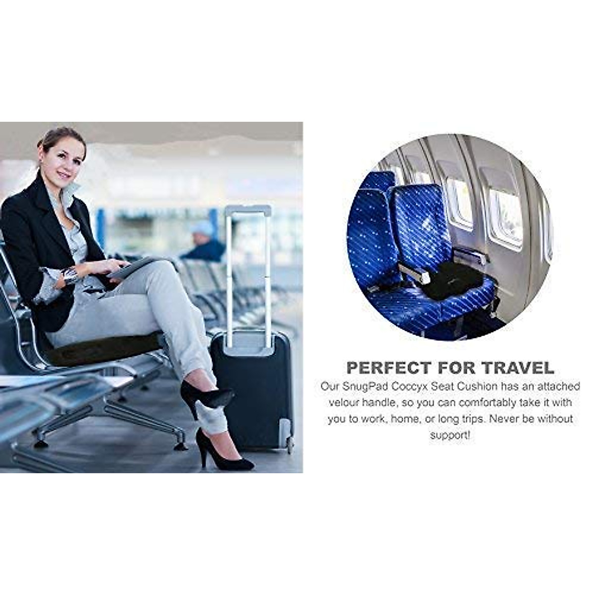 SnugPad Upgraded Memory Foam Seat Cushion, for Sciatica, Back, Hip, and Tailbone Pain Relief, Firm Comfortable, Support for Office Chair, Wheelchair,Car. Nonslip Orthopedic Memory Foam Coccyx Cushion