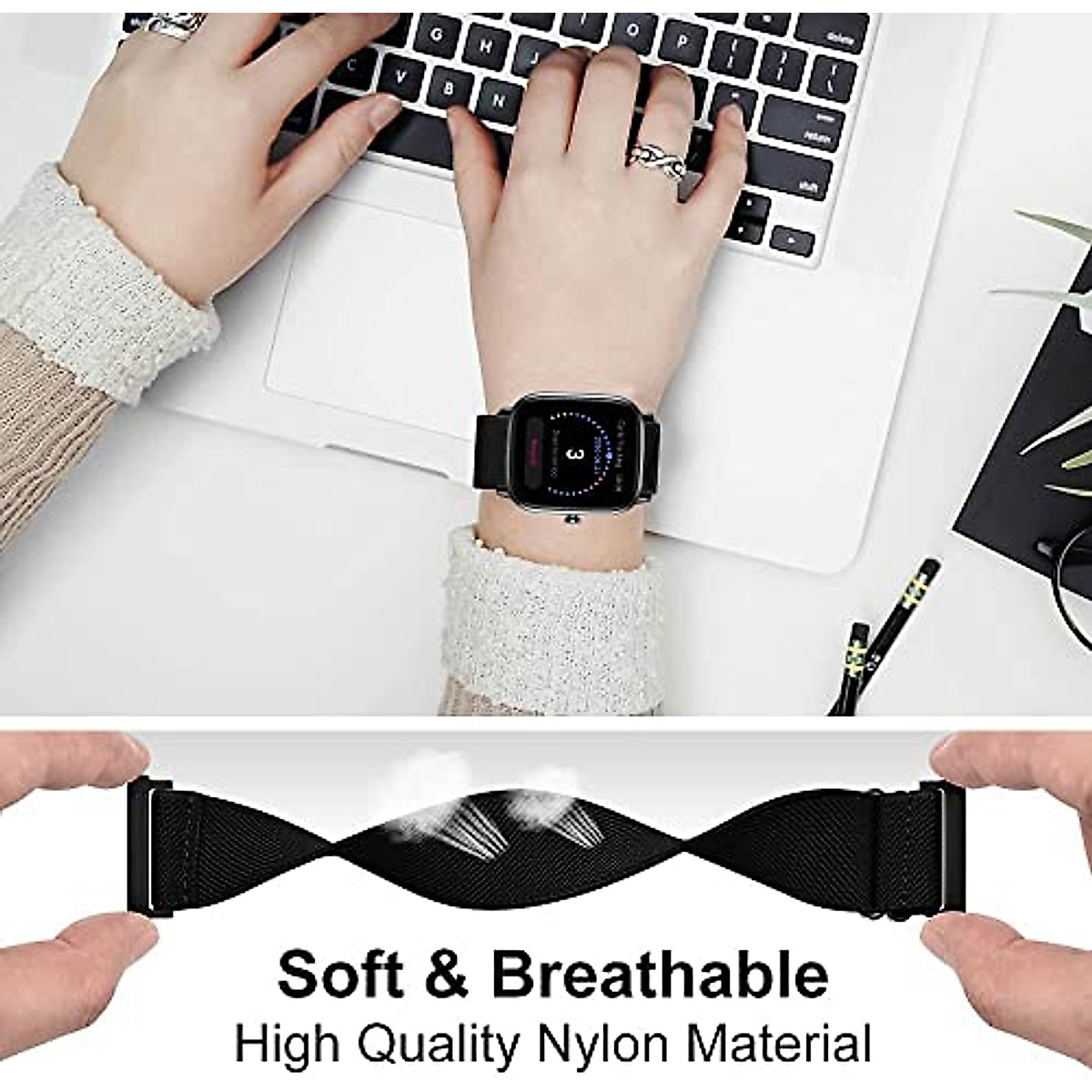 Krudary Nylon Elastic Watch Bands Compatible with Amazfit GTS/nGTS 2/ GTS 2 Mini/GTS 2e /GTS 3 / GTS 4 Mini/GTS 4, Breathable Soft Stretch Bracelet Strap for Amazfit Bip 3 Pro/Bip Lite/Bip U Pro