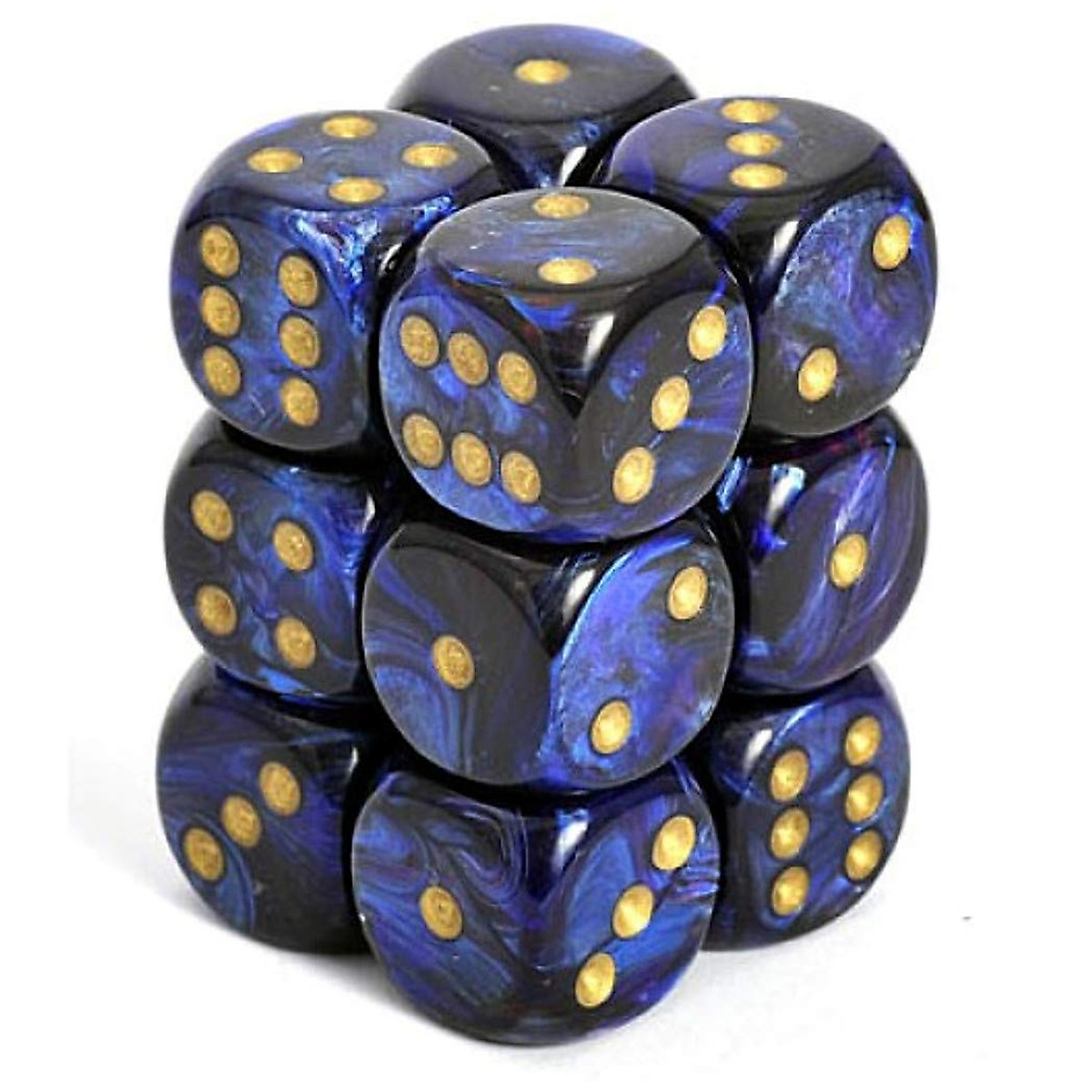 Chessex Dice d6 Sets: Scarab Royal Blue with Gold - 16mm Six Sided Die (12) Block of Dice