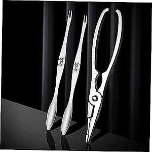DOITOOL 3pcs Crab Eating Tool Household Tool Set Stainless Steel Forks Oyster Crackers Crab Crackers Nut Crackers Seafood Opener Tools Crab Leg Clamp Efficient Crab Tong Crab Leg Crackers