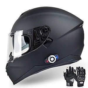 Bluetooth Integrated Motorcycle Helmet, FreedConn DOT Full Face BM12 Communication Systems Motorcycle Helmet with 500m FM Radio/ MP3, 2-3 Riders Pairing Intercom (Matte Black, XXL)