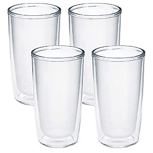 Tervis Made in USA Double Walled Crystal Clear Tabletop Insulated Tumbler Cup Keeps Drinks Cold & Hot, 16oz - 4pk, Clear