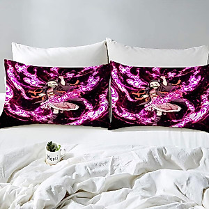 Zekdoi Japanese Anime Duvet Cover Set Full Size,Demon Kamado Nezuko Bedding Comforter Cover for Teen Boys Girls Bedroom Decor, 3 Pieces Soft Microfiber Bedding Sets with 2 Pillowcases