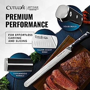 Cutluxe Slicing Carving Knife – 12" Brisket Knife, Meat Cutting and BBQ Knife – Razor Sharp German Steel – Full Tang & Ergonomic Handle Design – Artisan Series