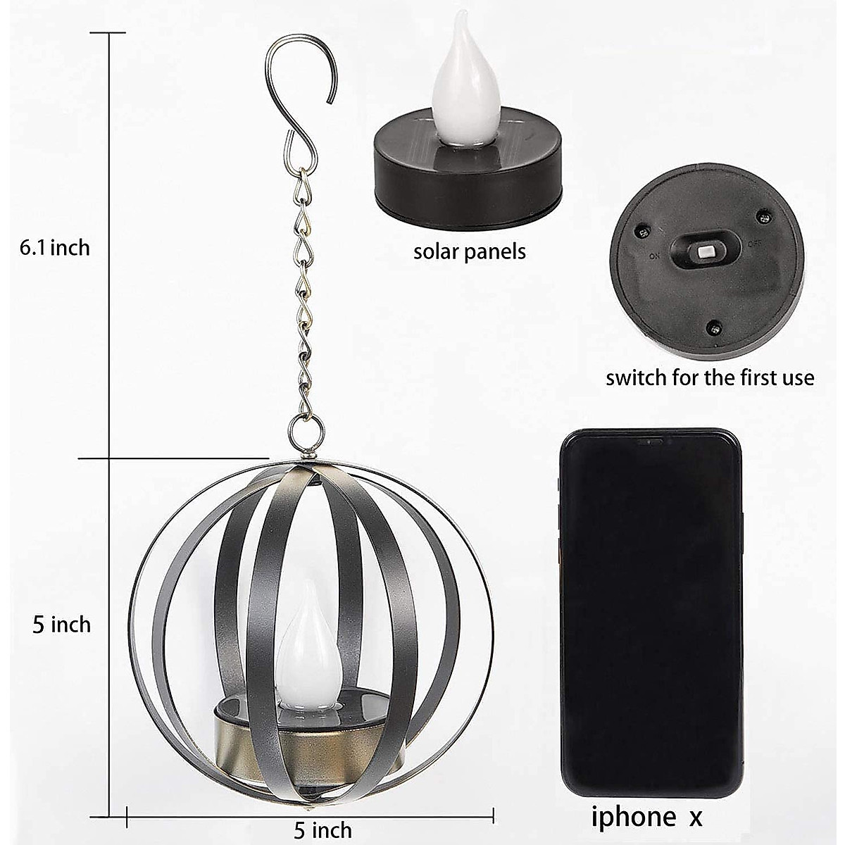 Hanging Solar Lights Outdoor - 2 Pack Small Metal Hanging Tree Lanterns with Retro Design for Patio, Yard, Pathway and Garden Candle Lanterns Retro Lights Decoration