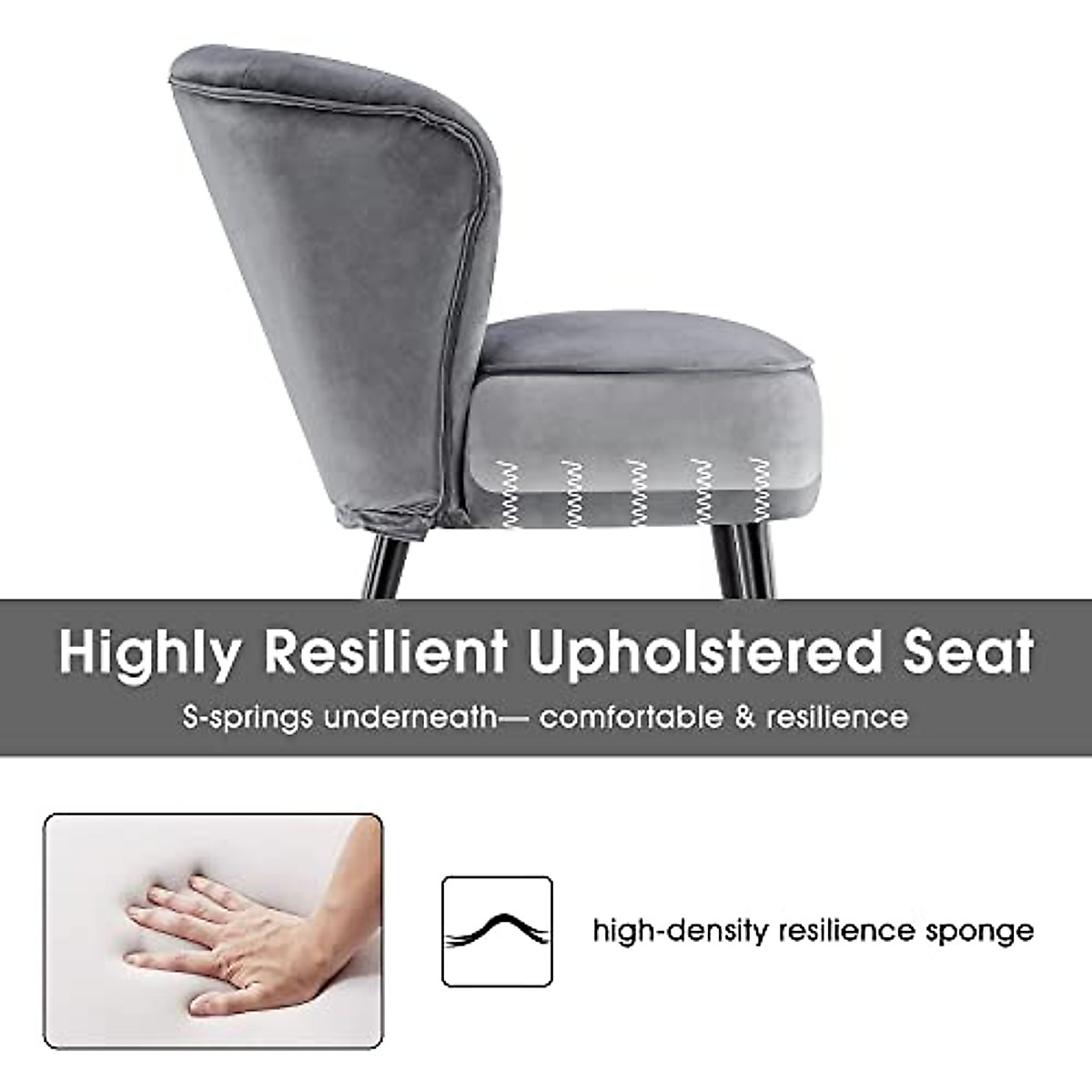 MCombo Velvet Accent Chair, Tufted Club Chairs, Upholstered Side Chair with Legs, Vanity Chair for Living Room Bedroom 4720 (Grey)