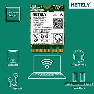 NETELY IEEE 802.11AC WiFi 5 NGFF M2 Interface 1200Mbps WiFi Adapter with Bluetooth 4.2 for Laptop PCs, 2.4GHz 300Mbps and 5GHz 867Mbps NGFF M2 WiFi Card, OEM Lenovo FRU PN: 01AX713 (QCNFA344A)