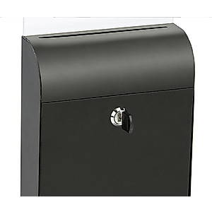 Donation Box, Metal, Slim Profile, Locking, Holder for 8.5" x 11" Sign, Hardware Included (Black Metal)