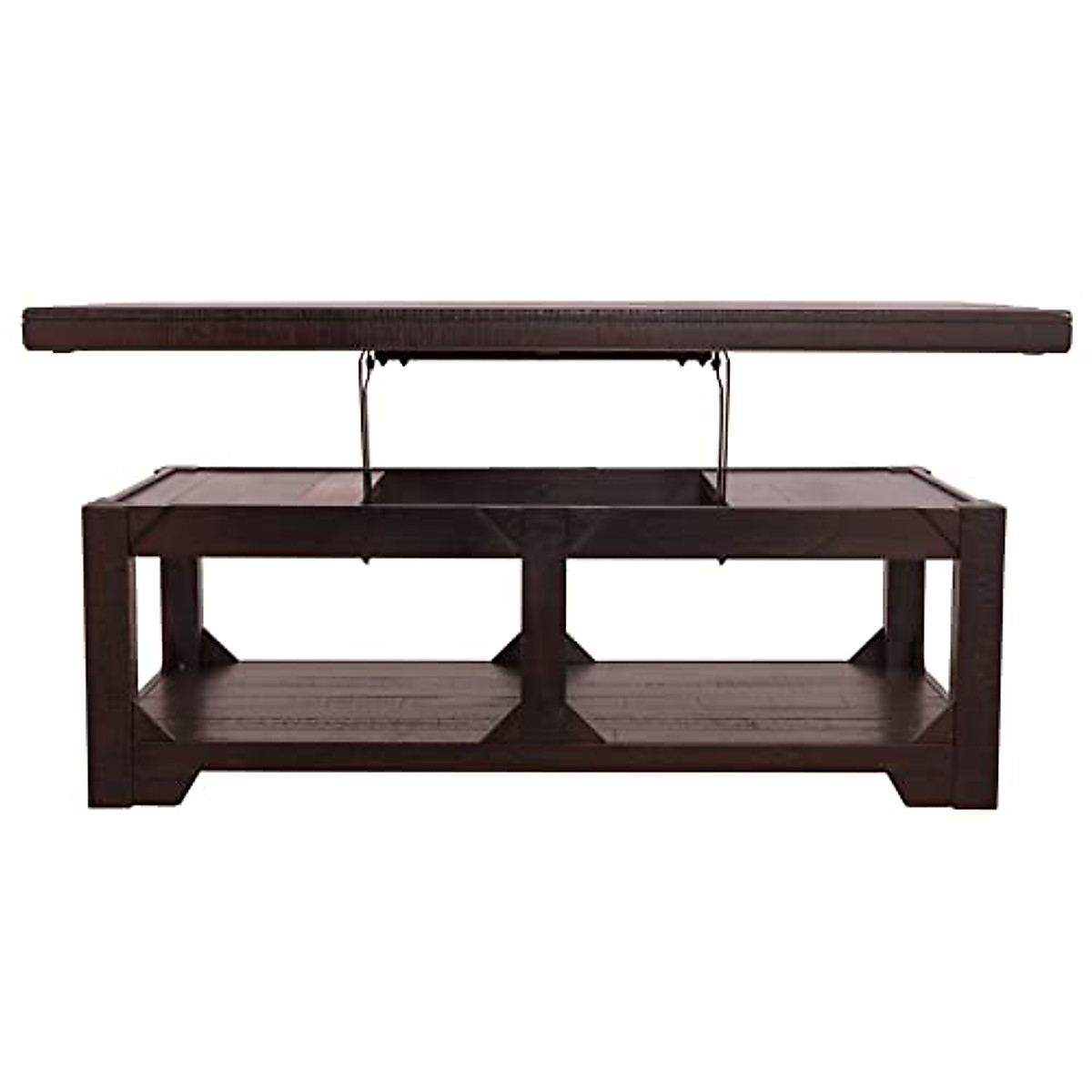 Signature Design by Ashley Rogness Rustic Rectangular Lift Top Coffee Table, Distressed Dark Brown
