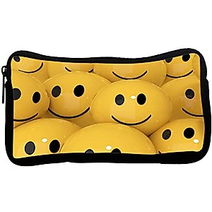 Yellow Smiley Face Balls Pencil Case for School Supplies for Office Supplies, Gameboy DS, MP3, or Makeup Supplies