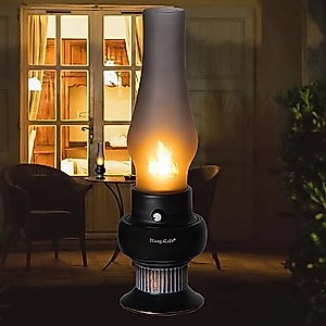 HoogaLife LED Vintage Kerosene Lamp Glass Lampshade Rechargeable Flame Effect Lantern with Timer and Retro Design - Frosted Gray
