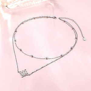 DAOCHONG Celtic Lariat Necklace 925 Sterling Silver Wiccan Jewelry Double Layer Chain Witches Knot Choker Necklace for Women Anniversary Birthday Valentine's Day Gifts