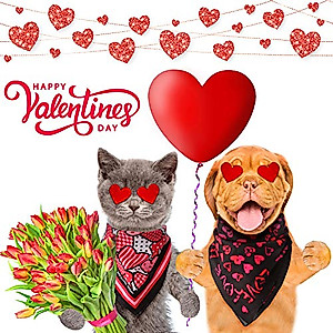 4 Pieces Valentine's Day Dog Bandana Heart Pet Neckerchief Square Pet Holiday Scarf Washable Triangle Dog Scarf Bibs for Dogs and Cats