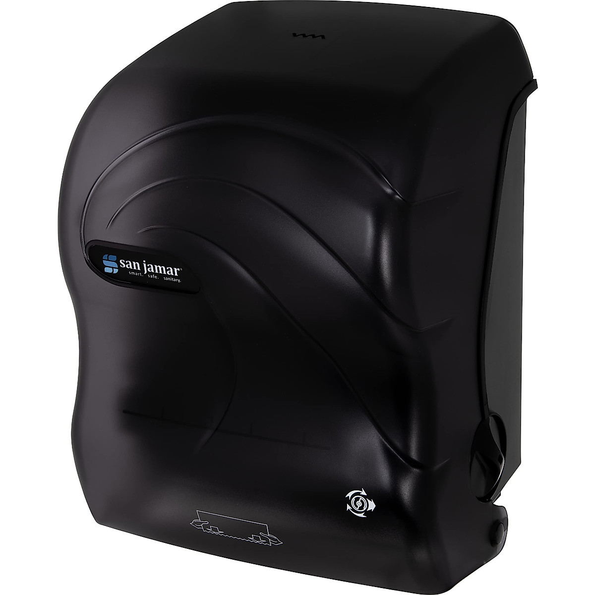 San Jamar Oceans Mechanical Towel Dispenser with Wall Mount for Public Restrooms, No Batteries Required, Translucent Black Impact-Resistant lastic
