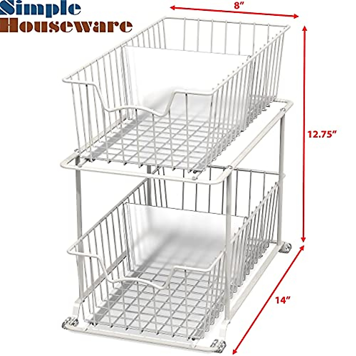 SimpleHouseware 2 Tier Cabinet Wire Basket Drawer Organizer, White