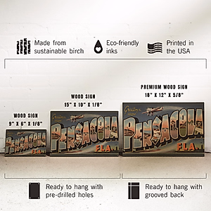 Lantern Press 6x9 Inch Wood Sign, Ready to Hang Wall Decor, Greetings from Pensacola, Florida (Airplanes)