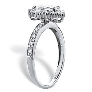 PalmBeach Jewelry Yellow Gold-Plated or Platinum-Plated Sterling Silver Marquise Cut Created Sapphire and Diamond Accent Halo Engagement Ring Size 10