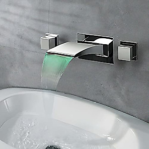 Lightinthebox Contemporary Wall Mounted LED Waterfall with Ceramic Valve Two Handles Three Holes for Chrome Bathroom Sink Faucet