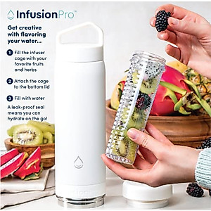 Infusion Pro Fruit Infuser Water Bottle Vacuum Insulated (20 oz) Stainless Steel : Fruit Infusion Recipe eBook : Bottom Loading Water Infuser for More Flavor : Easy Cleaning : Great Gift Water Bottle
