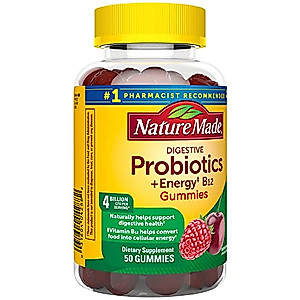Nature Made Digestive Probiotics and Energy B12 Gummies, Dietary Supplement for Digestive Health Support, 50 Probiotic Gummies, 25 Day Supply