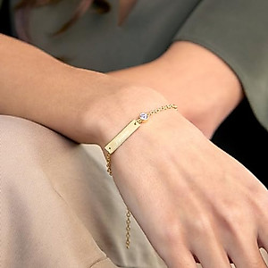 EVE'S ADDICTION Custom Engraved Gold Tone Birthstone Name Bar Bracelet - Birthstone Bracelet - Name Bracelet - Personalized Bracelet for Her - Gift for Mom - Gifts for Mom