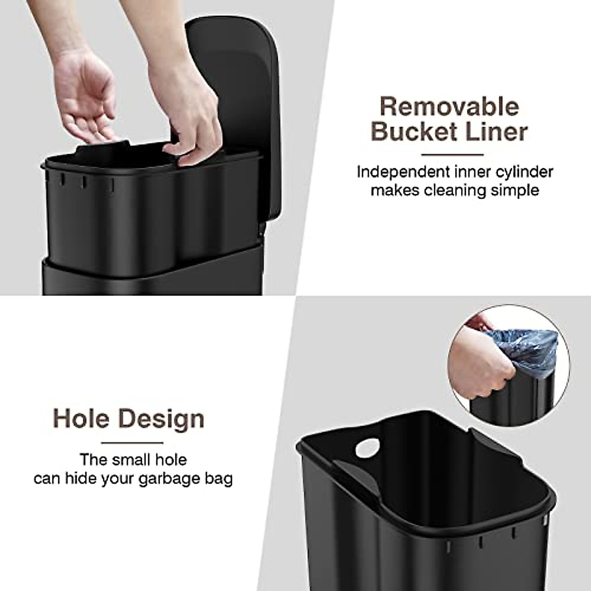 BETHEBEST 6 Liter/1.6 Gallon Bathroom Trash Can with Soft Close Lid, Small Step Trash Can with Removeble Wastebasket,Stainless Steel Garbage Can for Bathroom,Bedroom,Office (Black)