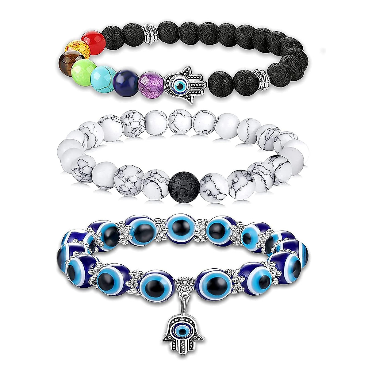 PANSHI Evil Eye Bracelets Chakra Crystal Beaded Bracelet Jewelry Ojo Protection Birthday Gifts for Women (Hamsa Hand)
