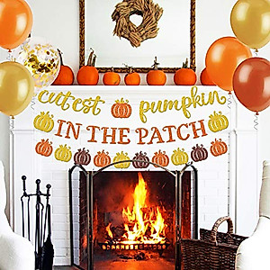 Pumpkin Party Decorations Cutest Pumpkin in the Patch Banner Little Pumpkin Baby Shower Decorations Cake Topper Fall Party Balloons for Fall Birthday Party Decorations Thanksgiving Party Supplies