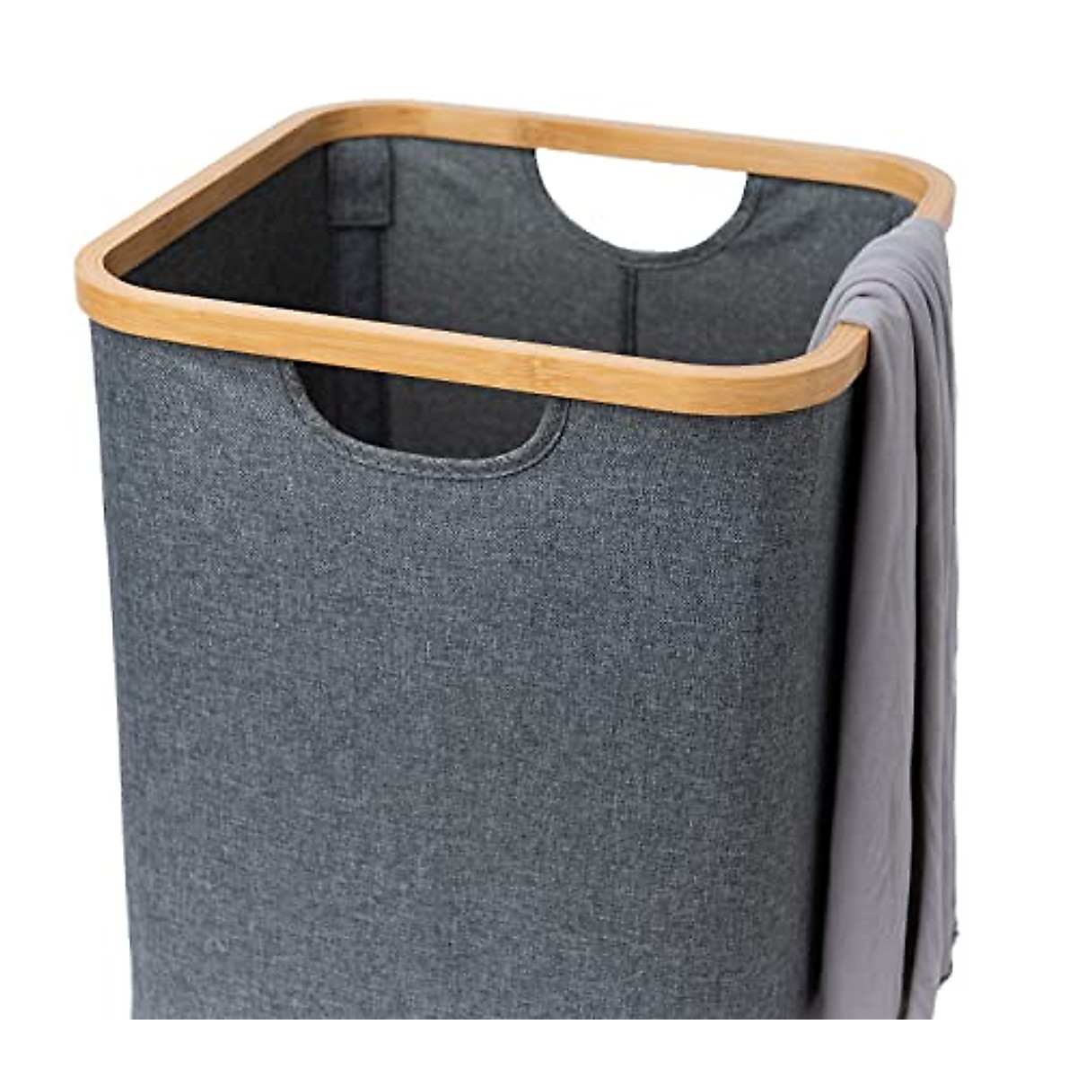 Square Foldable Bamboo Frame Laundry Hamper, Dirty Clothes Basket, Laundry Room Clothes Organizer 13"x13"x15"