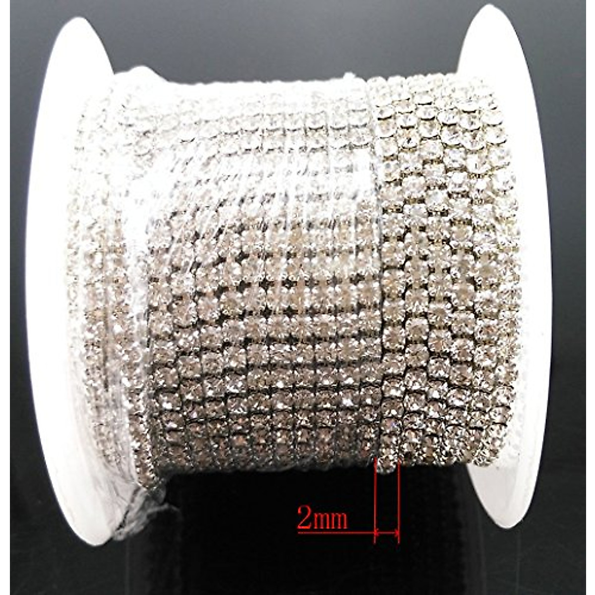 yueton 11 Yards 2MM Crystal Rhinestone Close Chain Trimming Claw Chain Jewelry Crafts DIY (Silver)