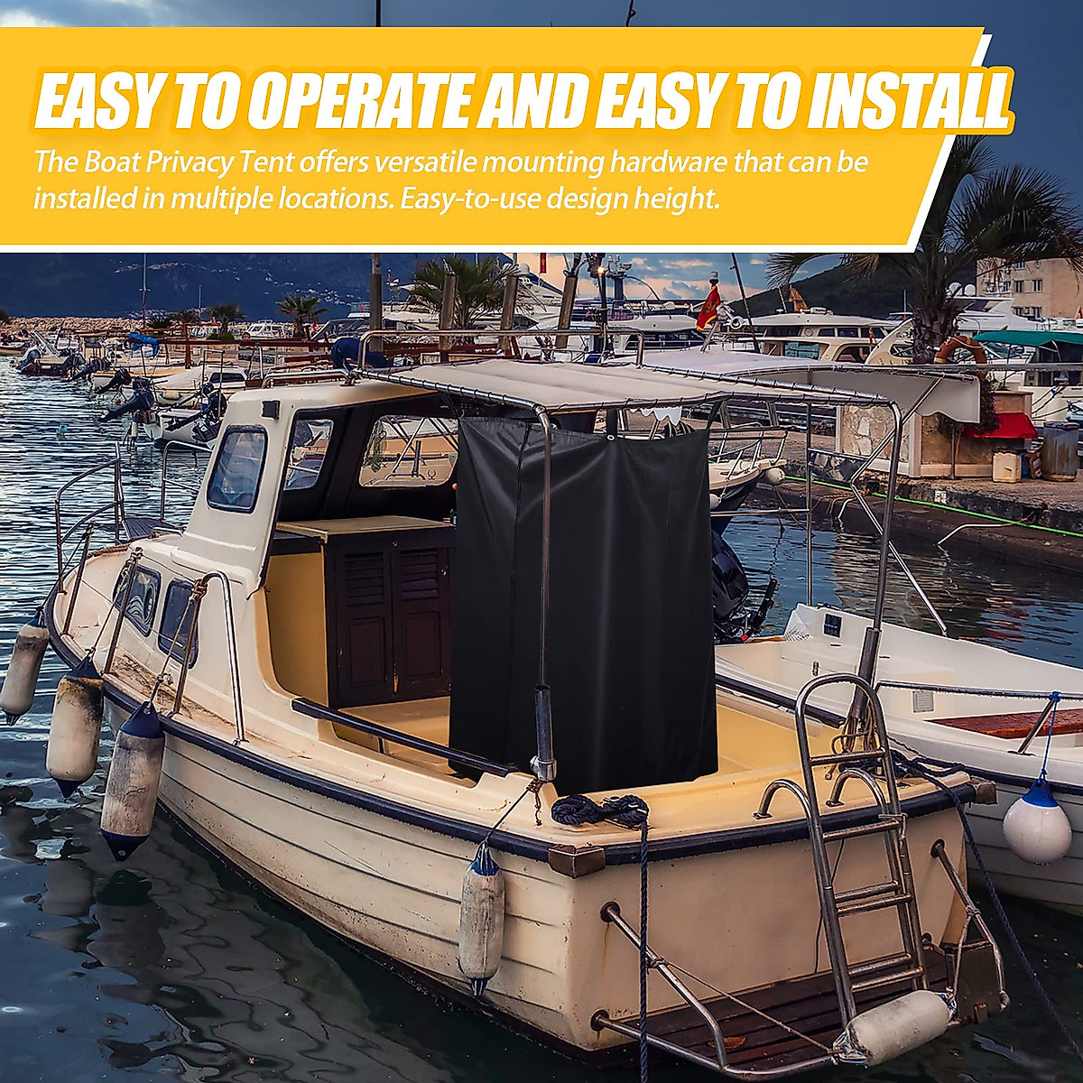 Boats Privacy Curtain Boat Changing Room with Bag Portable Privacy Tent Easy Up Pontoon Boat Enclosure Privacy Partition for Pontoons Boat Hanging Tent 27" W x 30" D x 72" H (Black)