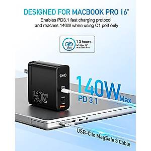EHO 140W USB C Wall Charger for MacBook Pro 16", PD 3.1 3-Port GaN III USB C Power Adapter 45W PPS Super Fast Charging Travel Charger Compatible w/Laptops, MacBook Pro/Air, iPhone, Samsung