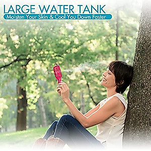 Winique Handheld Spray Fan,3000mAh Battery Powered Water Misting Desk Fan with 3 Speeds& 20ml Water Tank, 180°Foldable Personal Hand Held Fan for Home Office Outdoor Travel Camping(pink)