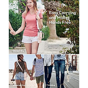 BILTRTE Water Bottle Carrier Bag Compatible with Stanley 40oz Tumbler with Handle, Water Bottle Holder with Adjustable Shoulder Strap for Hiking Travelling Camping (Cream, 40oz)