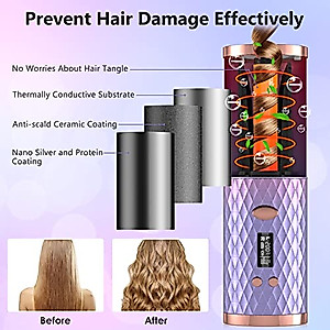 Automatic Curling Iron, Anti-Scald Hair Curler, Rotating Curling Iron 1 Inch Hair Tools, 6 Temps & 11 Timers, Portable Ceramic Barrel Wand Curling Iron, Fast Heating Rechargeable Waver Curler HAU