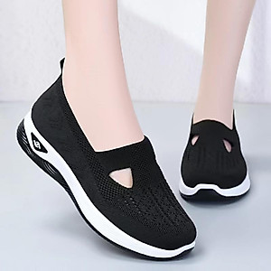 Women's Woven Breathable Sneakers,Outdoor Comfort Casual Fashion Soft Sole Orthopedic Wide Shoes (Black,8)